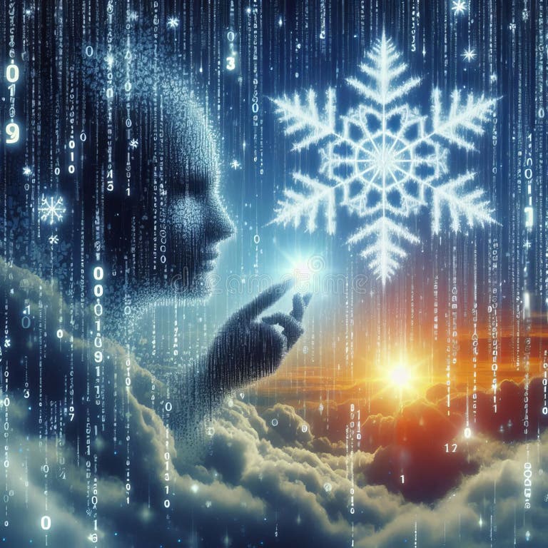 Matrix Code Digital Snowfall Snowflakes Represented As Falling D Stock ...