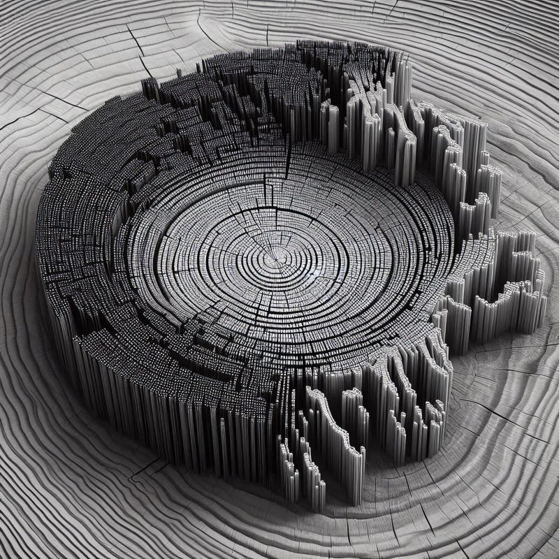 Matrix Code Forming Tree Rings on Wood Texture a Monochrome Text Stock ...