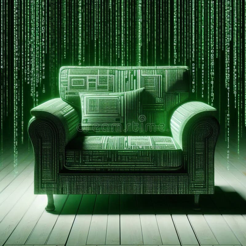 Matrix Code Furniture Rendered with Green Matrix Code Patterns Stock ...