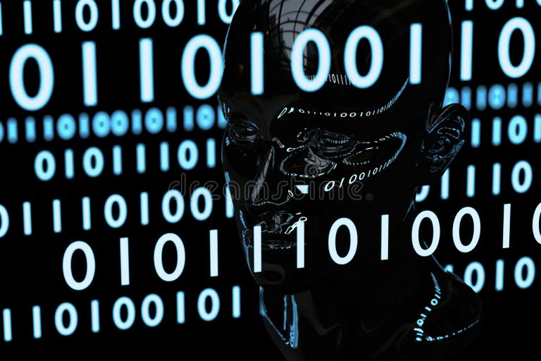 Matrix Code and Human Head Chrome Material Stock Illustration ...