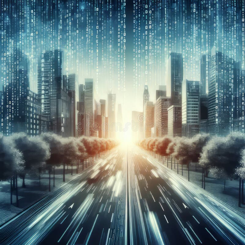 Matrix Code Mosaic Transform a Road Scene into a Digital Mosaic Stock ...