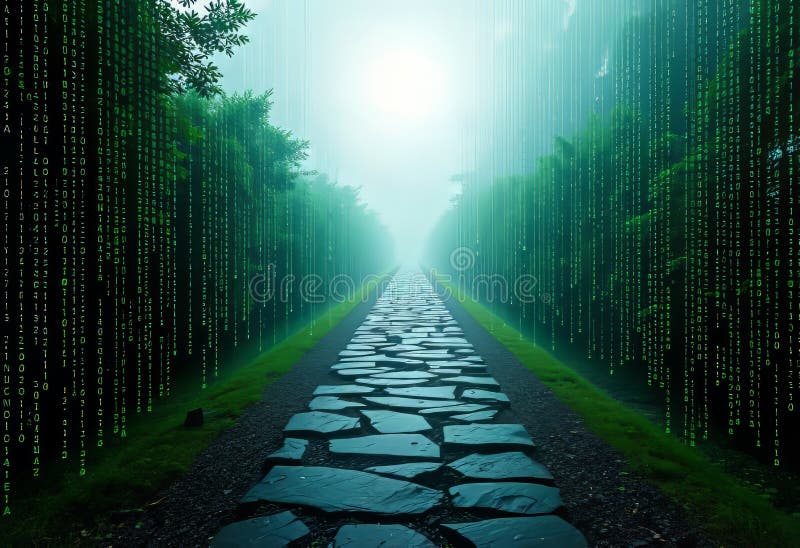 Matrix Code Spiritual Path Overlaying a Digital Matrix Code on a Stock ...