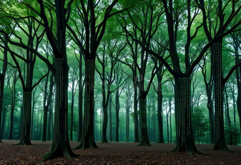 Matrix Code on Trees Trees with Matrix Code Flowing Down Their T Stock ...