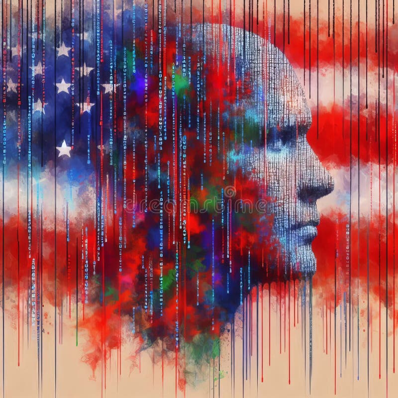 Matrix Code Watercolor Streams of Binary Code Forming the Outli Stock ...