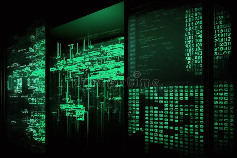 Matrix Digital Background with the Schedule of Light Green Numbers and ...