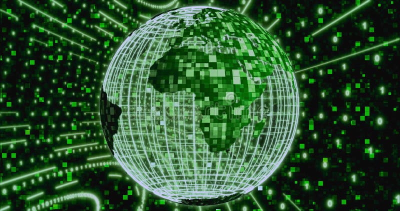 Matrix Digital Binary Background with Rotating Planet Earth. Animation ...