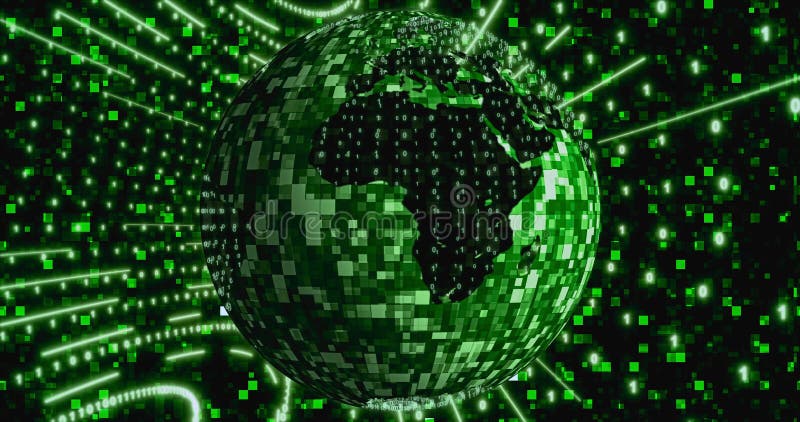 Matrix Digital Binary Background with Rotating Planet Earth. Animation ...