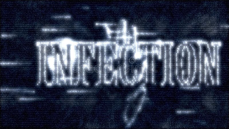 Matrix Effect. Human Hand, Infection Inscription Appears on Black Cyber ...