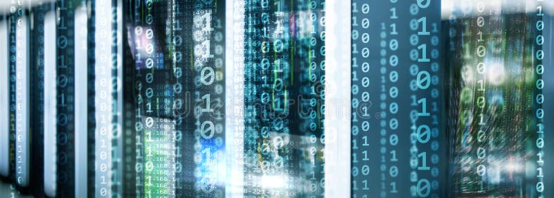 Matrix Futuristic Theme Multiple Exposure Binary Numbers. Data Center ...