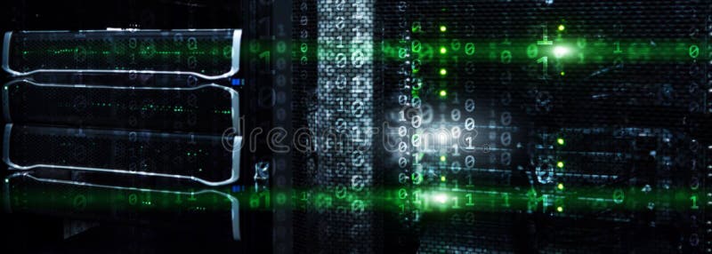Matrix Futuristic Theme Multiple Exposure Binary Numbers. Data Center ...