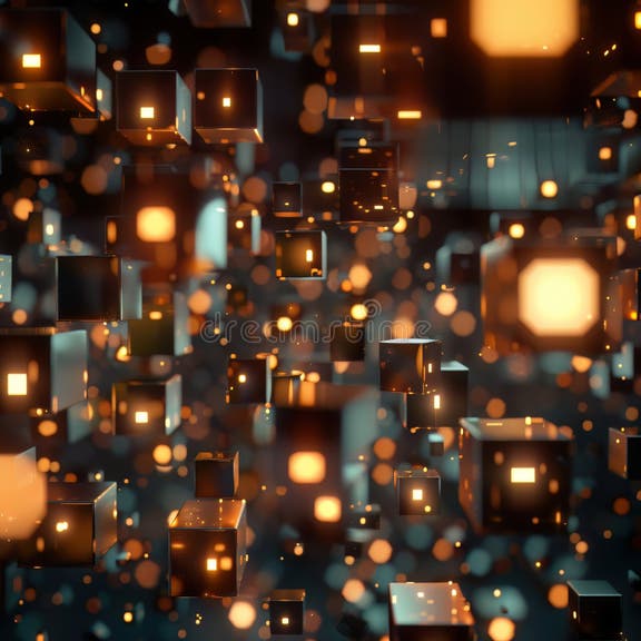 A Matrix of Glowing Cubes Suspended in a 3D Space Creating a Depth of ...
