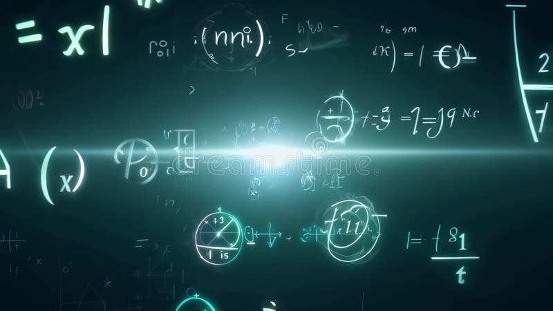 Matrix of Glowing Mathematical Symbols and Formulas with Complex ...