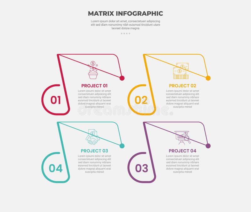Matrix Grid Structure Infographic Outline Style with 4 Point Template ...