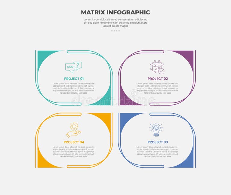 Matrix Grid Structure Infographic Outline Style with 4 Point Template ...