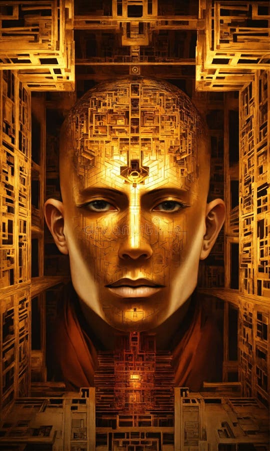 Matrix Human Face in a Box. Stock Image - Image of yellow, head: 348206435