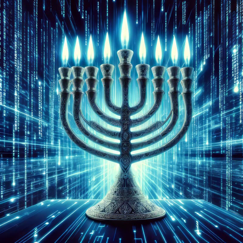Matrix Menorah a Photograph of a Menorah with a Matrix Code Crea Stock Illustration ...