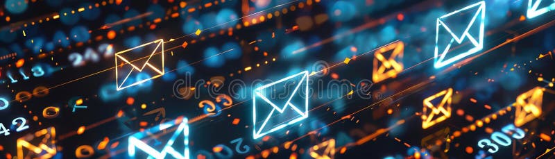 Matrix of Numbers with Highlighted Email Symbols Representing Secure ...