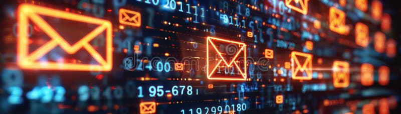 Matrix of Numbers with Highlighted Email Symbols Representing Secure ...