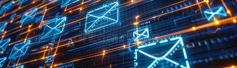 Matrix of Numbers with Highlighted Email Symbols Representing Secure ...