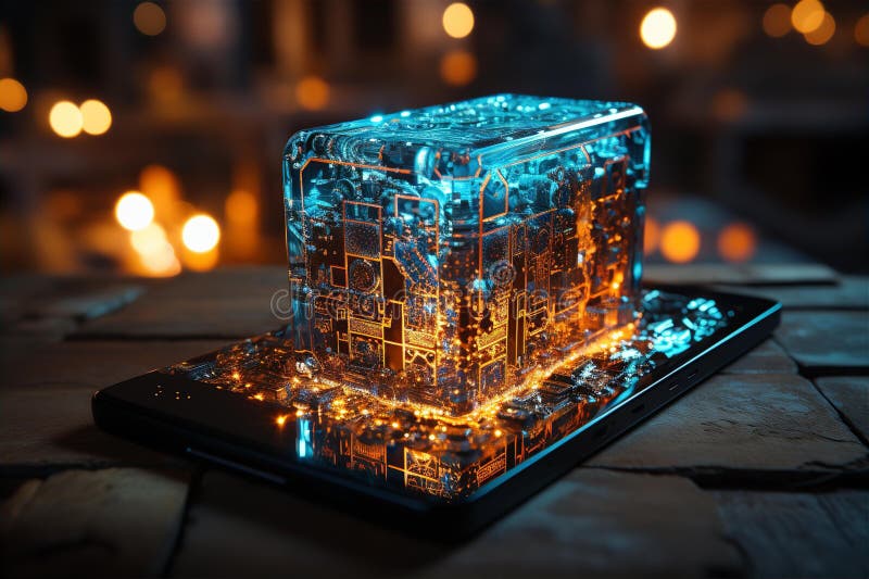 Matrix Silver Cube Block on Screen of Smartphone Stock Illustration ...