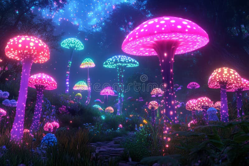 Matrix Sky Over Emerald and Ruby Digital Flora in Electric Forest Stock ...