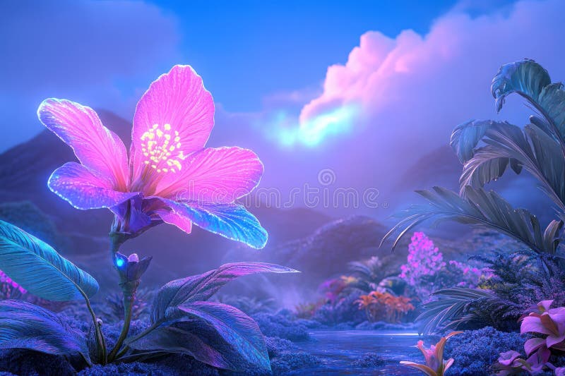 Matrix Sky Over Emerald and Ruby Digital Flora in Electric Forest Stock ...