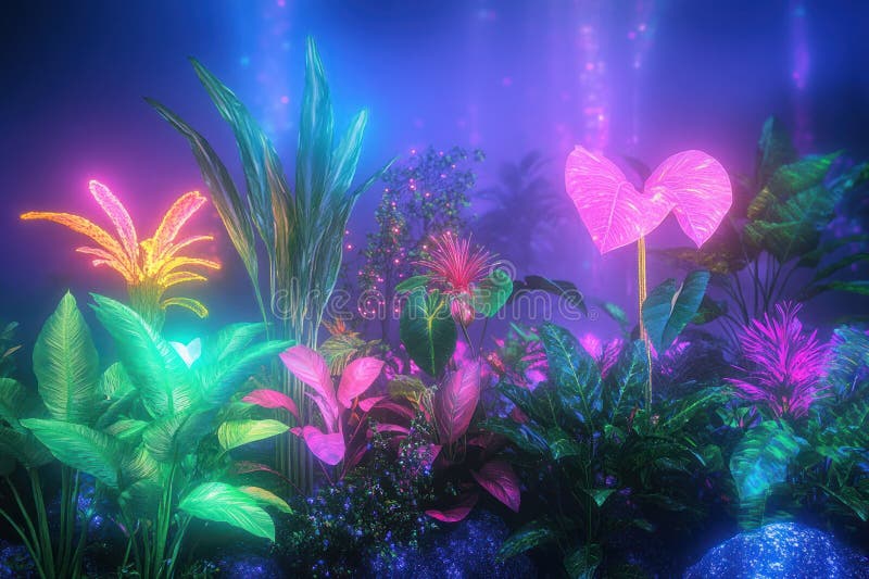 Matrix Sky Over Emerald and Ruby Digital Flora in Electric Forest Stock ...