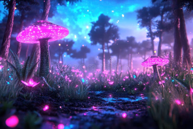 Matrix Sky Over Emerald and Ruby Digital Flora in Electric Forest Stock ...