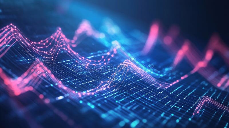 Matrix-style Digital Lines with Futuristic Grids and Data Points Stock ...