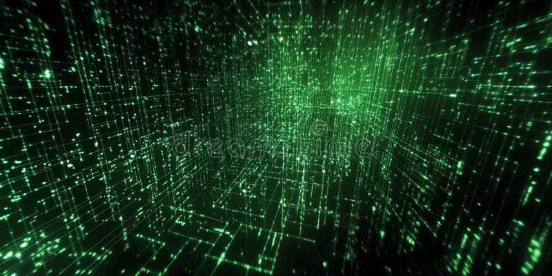 Matrix Style Green 3d Abstract Geometric Background. Green Falling Code ...