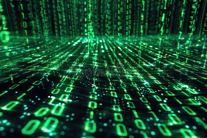 Matrix-style Green Digital Code Flowing in a Virtual Cyberspace ...