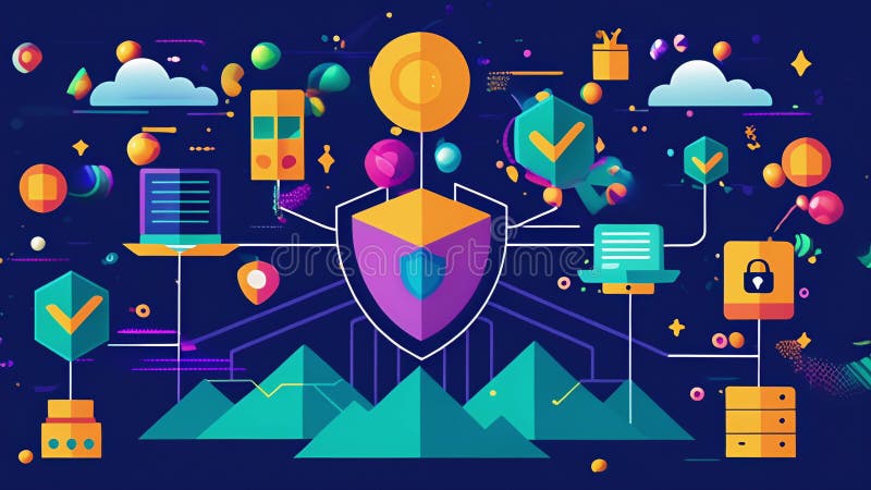 Digital Fortress with Fiery Energy Walls and Pulsating Shields Stands ...