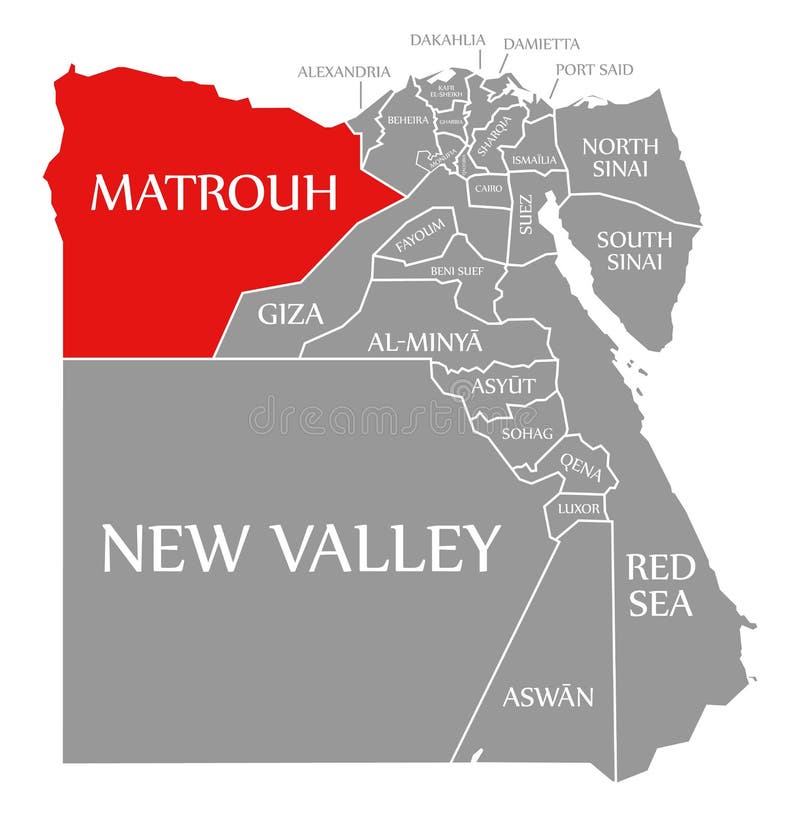 Matrouh Red Highlighted in Map of Egypt Stock Illustration ...