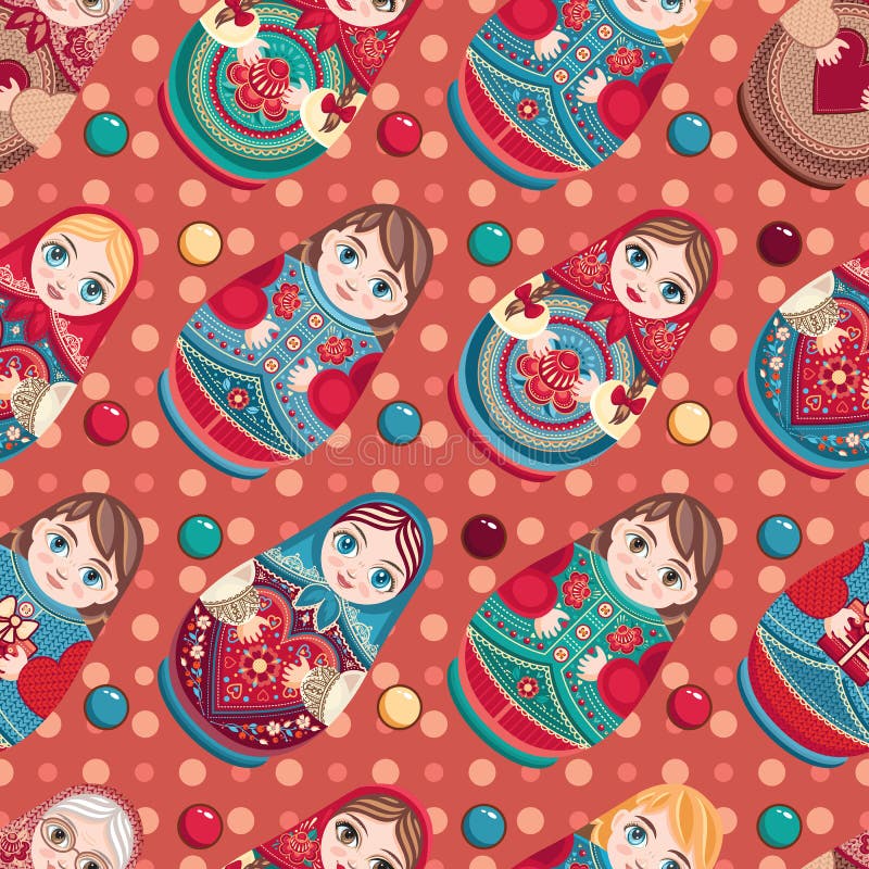 Matryoshka. Babushka Doll. Seamless Pattern Stock Vector - Illustration ...