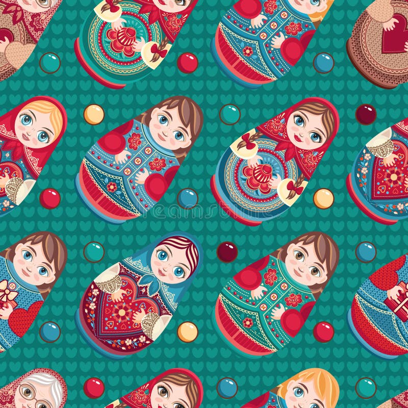 Matryoshka. Babushka Doll. Seamless Pattern Stock Vector - Illustration ...