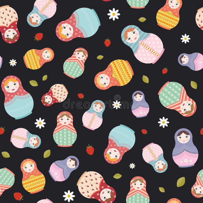 Matryoshka Russian Doll Seamless Repeating Pattern on White Background ...