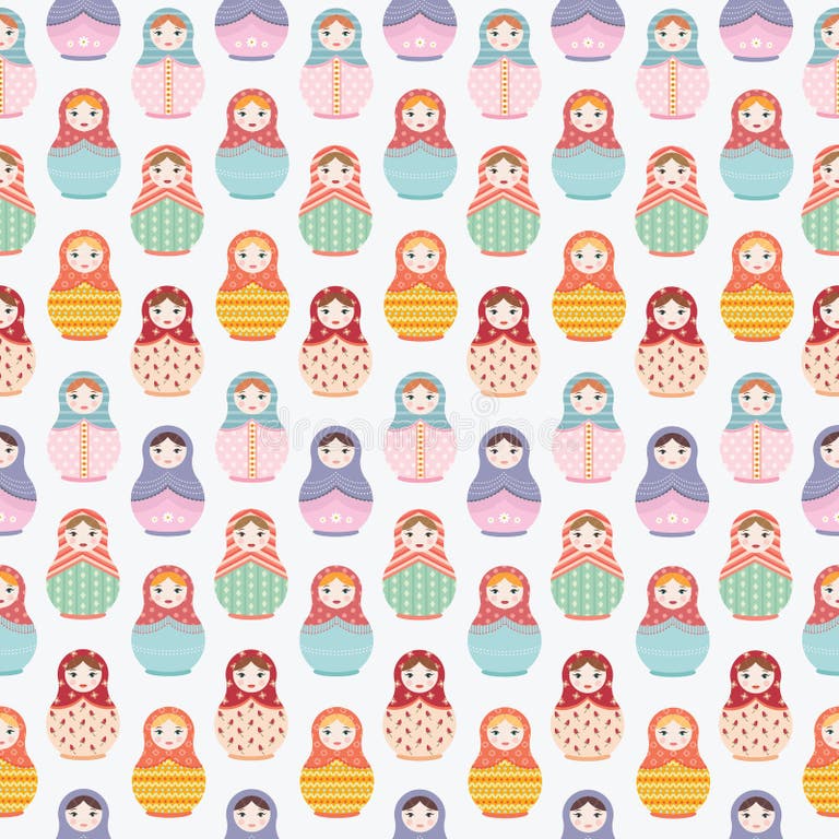 Matryoshka Russian Doll Seamless Repeating Pattern on White Background ...