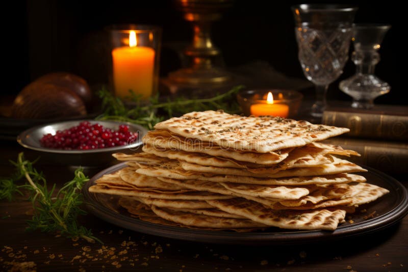 Matsa Bread Laying on the Plate on Restaurant Table Stock Illustration ...