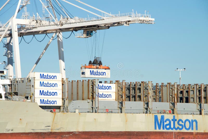 Matson Cargo Ship MAUI Unloading at the Port of Oakland Editorial Stock ...