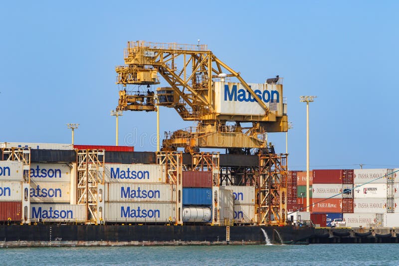 Matson Offloading Cargo Docking Station in Hawaii with Ships, Clear Sky ...