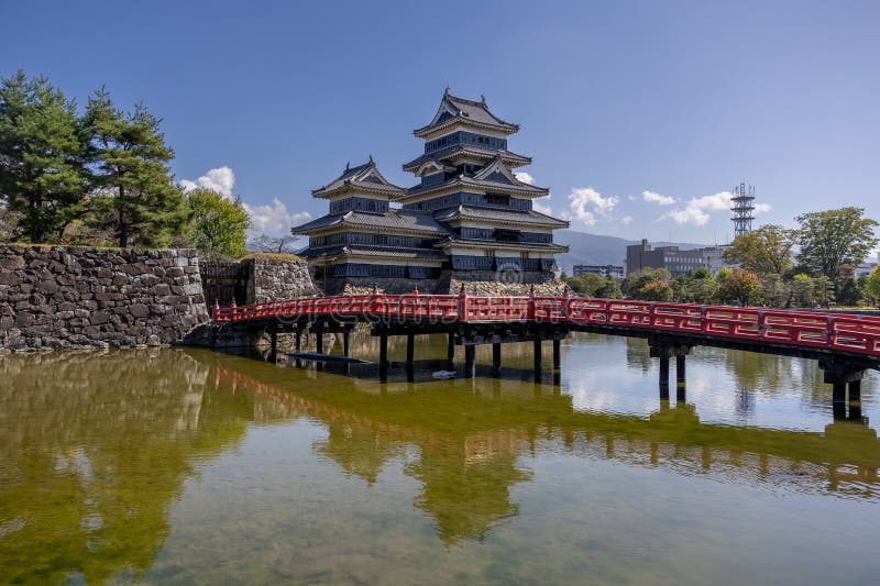 Matsumoto Castle with Red Bridge in Spring 10 12 2023 Stock Image ...