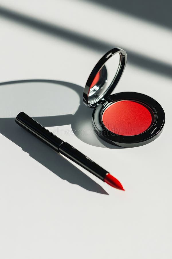Matte Black Eyeliner Pen and Bold Red Lipstick, Artfully Placed with an ...