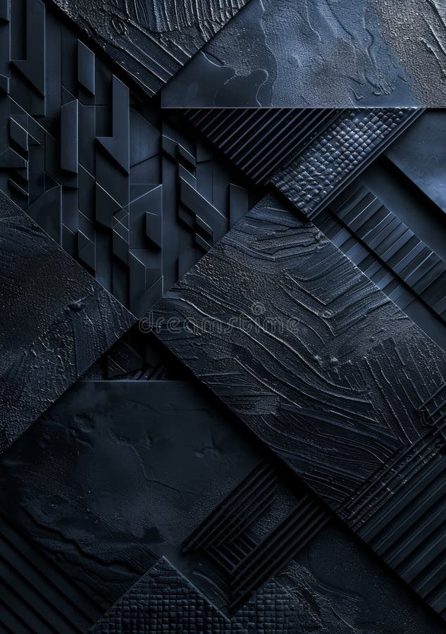 Matte Black Geometric Forms with Subtle Texture, Arranged in an ...