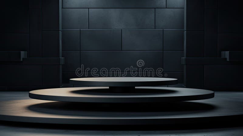 Matte Black Podium with Rotating Platforms - AI Generated Stock ...