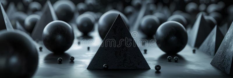 Matte Black Pyramids and Spheres with Subtle Texture, Arranged in a ...