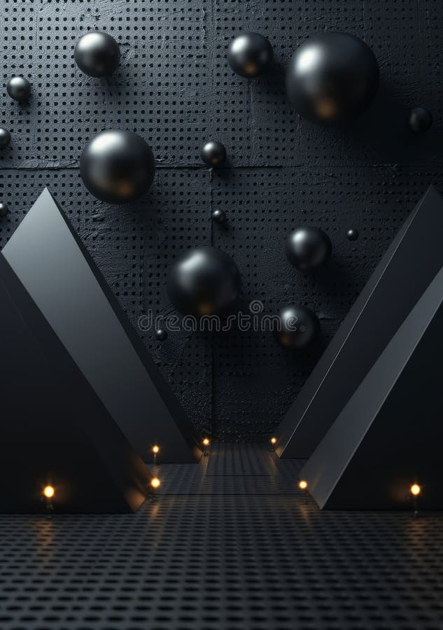 Matte Black Pyramids and Spheres with Subtle Texture, Arranged in a ...