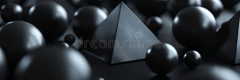 Matte Black Pyramids and Spheres with Subtle Texture, Arranged in a ...