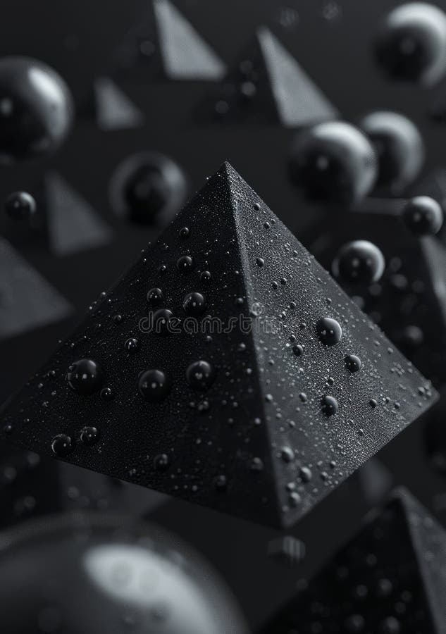 Matte Black Pyramids and Spheres with Subtle Texture, Arranged in a ...
