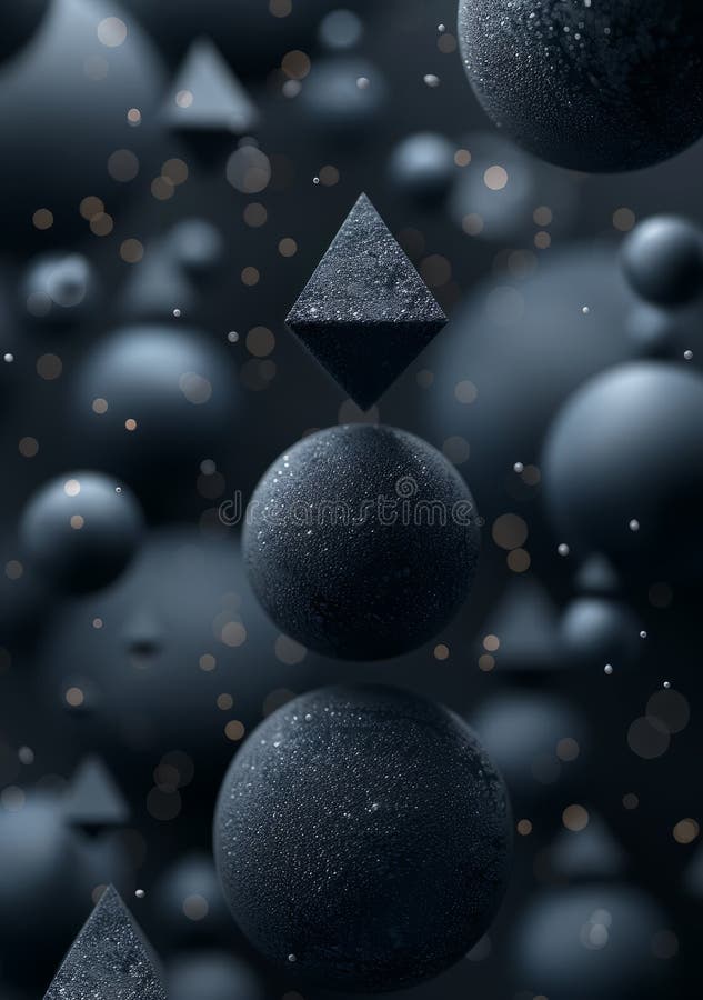 Matte Black Pyramids and Spheres with Subtle Texture, Arranged in a ...