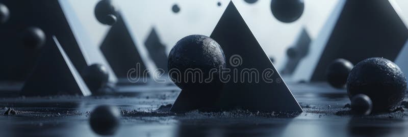 Matte Black Pyramids and Spheres with Subtle Texture, Arranged in a ...